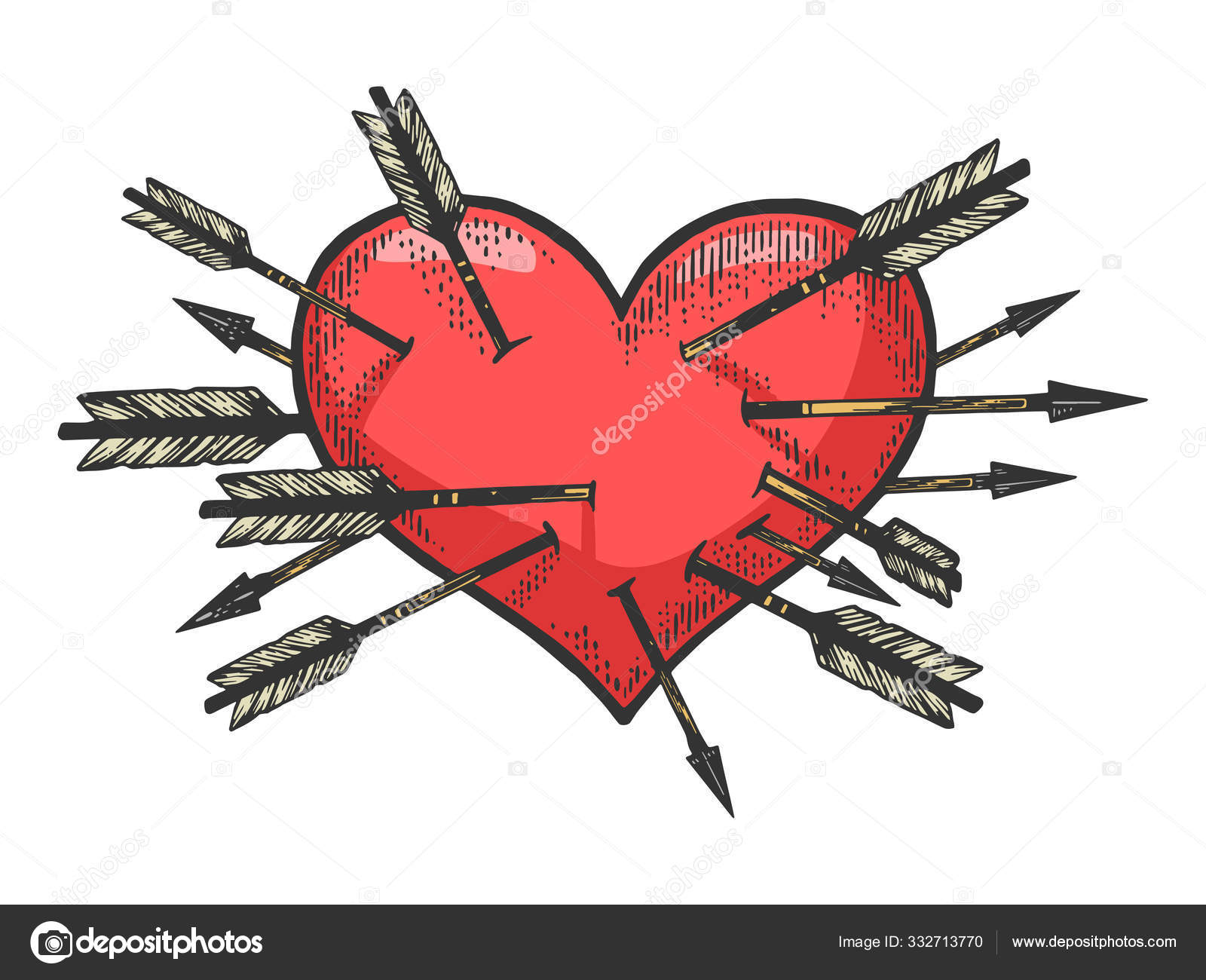 Hjerte Og Pil Skisse