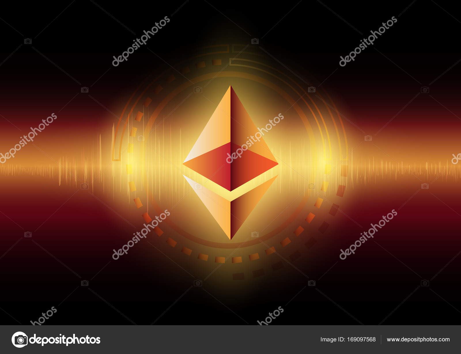 Ethereum symbols on abstract blue background. Competing ...