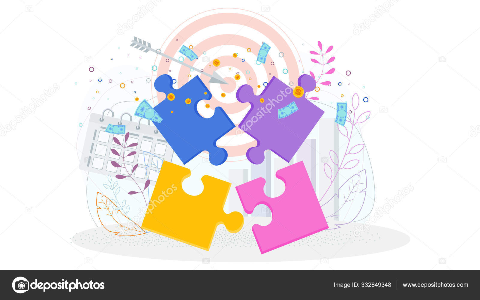 Color bright puzzle pieces. Flat vector cartoon illustration. Stock ...