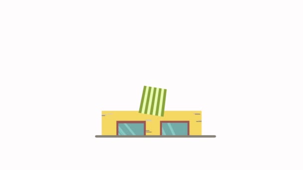 Local shops facades. Grocery shop doors, old boutique store building ...