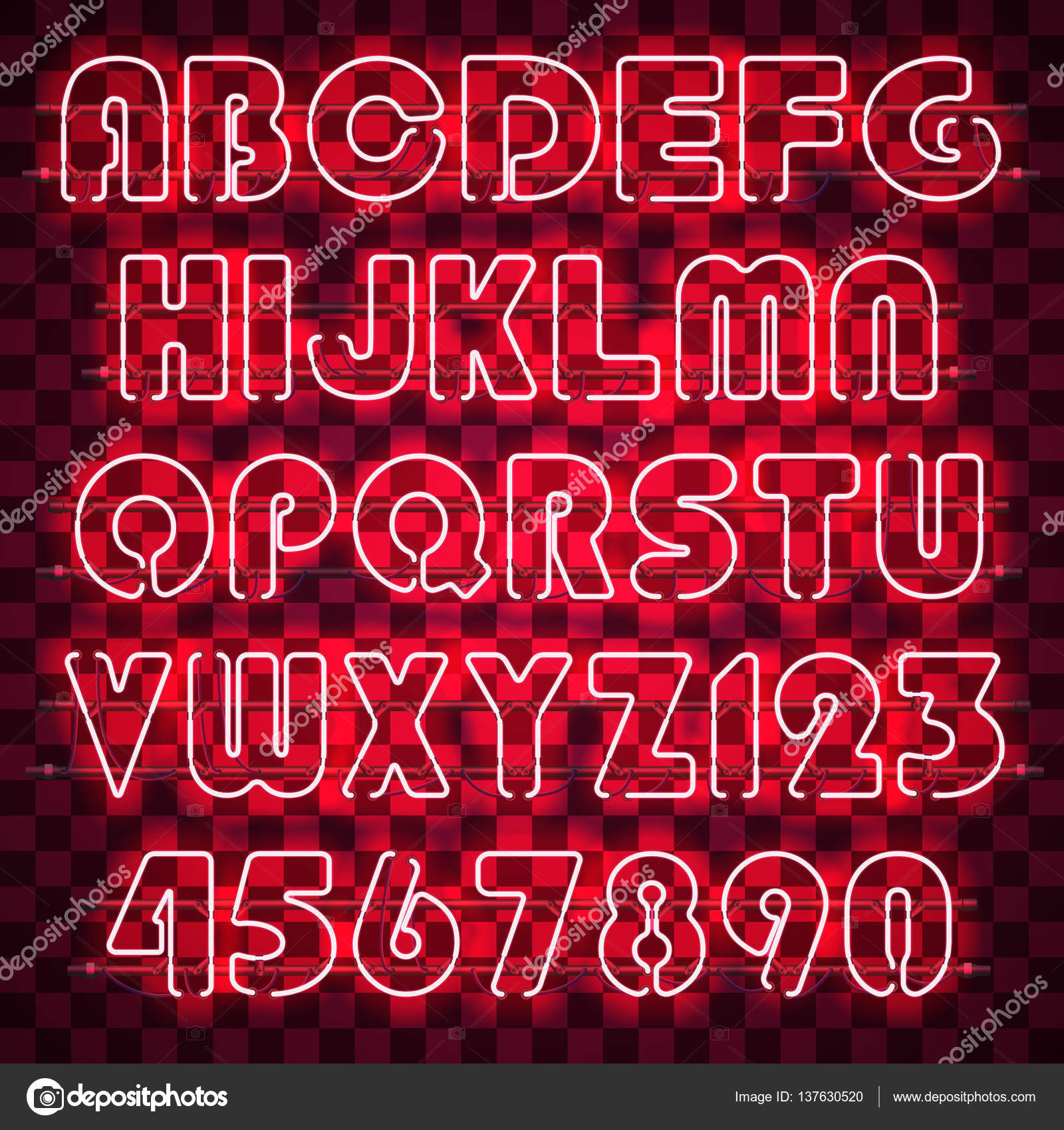 Glowing red neon alphabet and digits. Stock Vector Image by ©Ryzhi ...