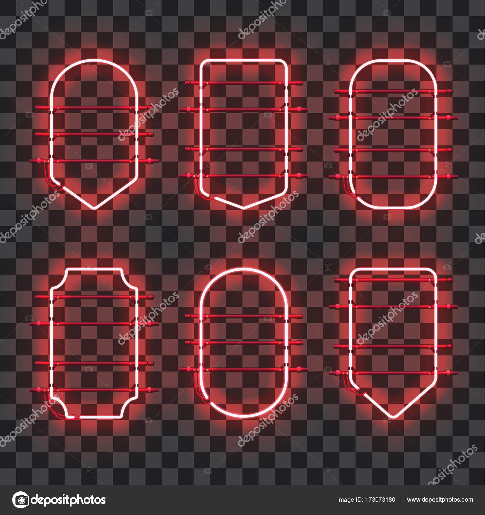 Set of realistic glowing red neon frames Stock Vector by ©Ryzhi 173073180