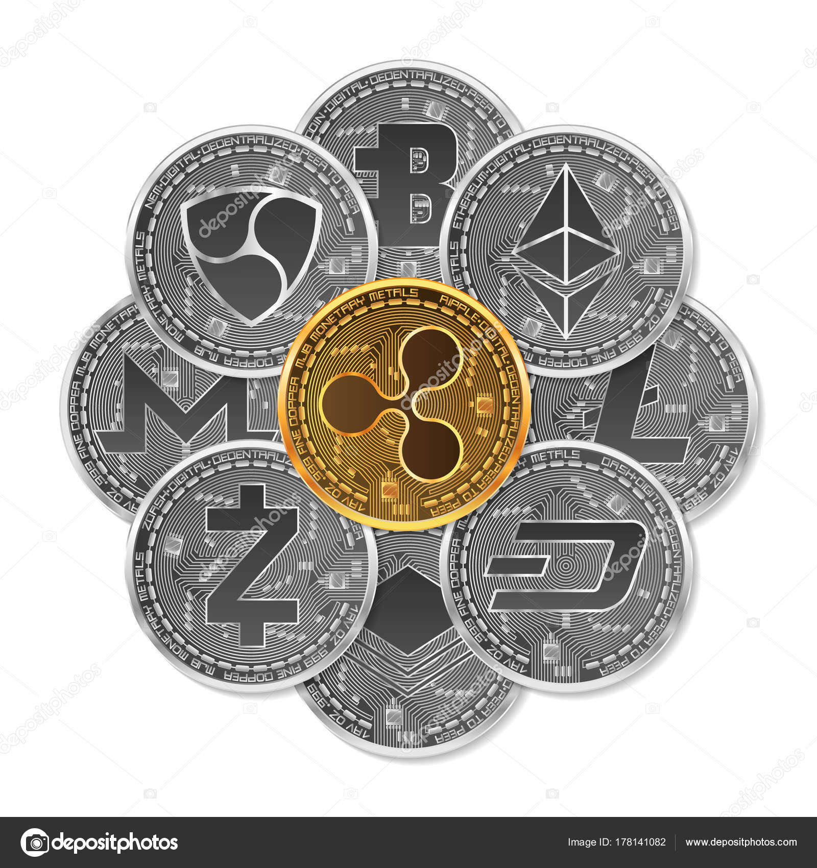 Set of gold and silver crypto currencies Stock Vector Image by ©Ryzhi ...