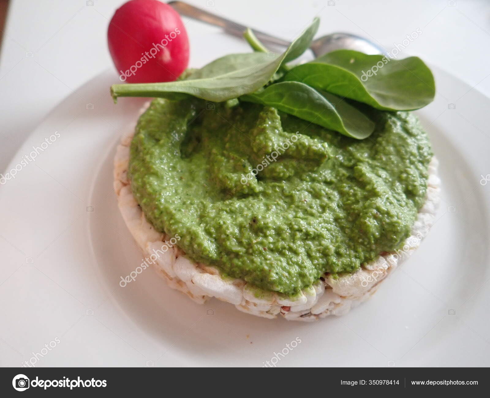 Light Healthy Diet Rice Bread Green Basil Pesto — Stock Photo © luciezr ...