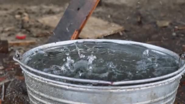 Water Dripping Bucket Drops Water Flow Roof Rain — Stock Video ...