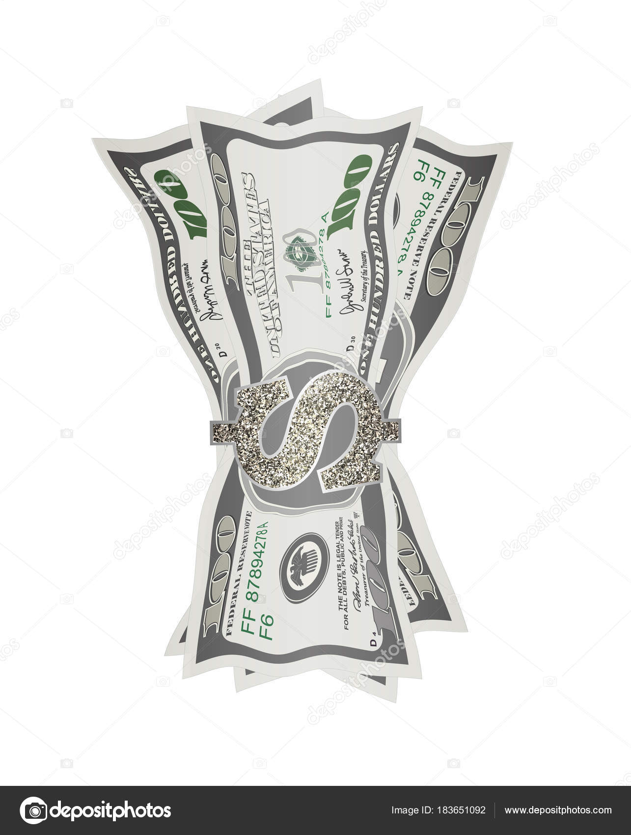 Vector illustration of banknotes folded in money clip. Stock Vector ...