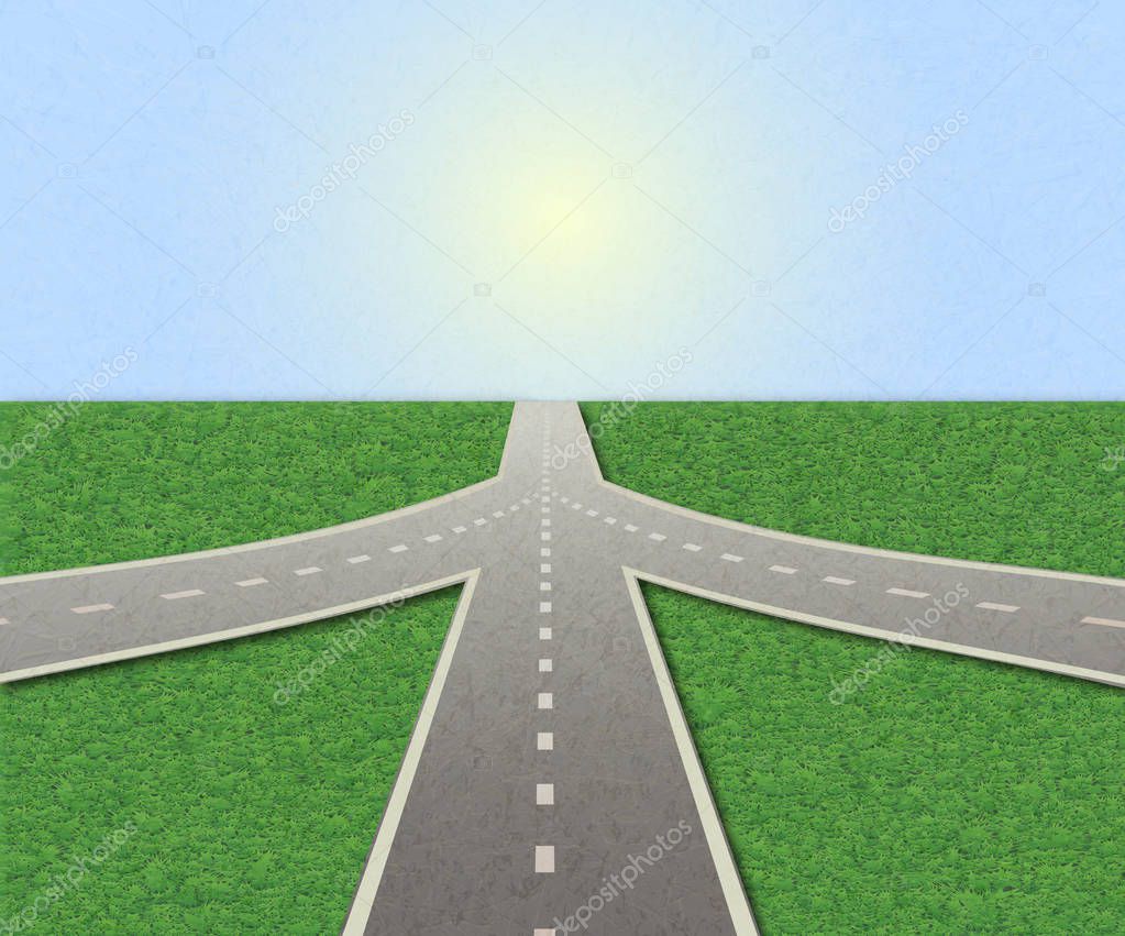 Ilustración de la carretera vacía con cruce de carreteras. Camino que ...