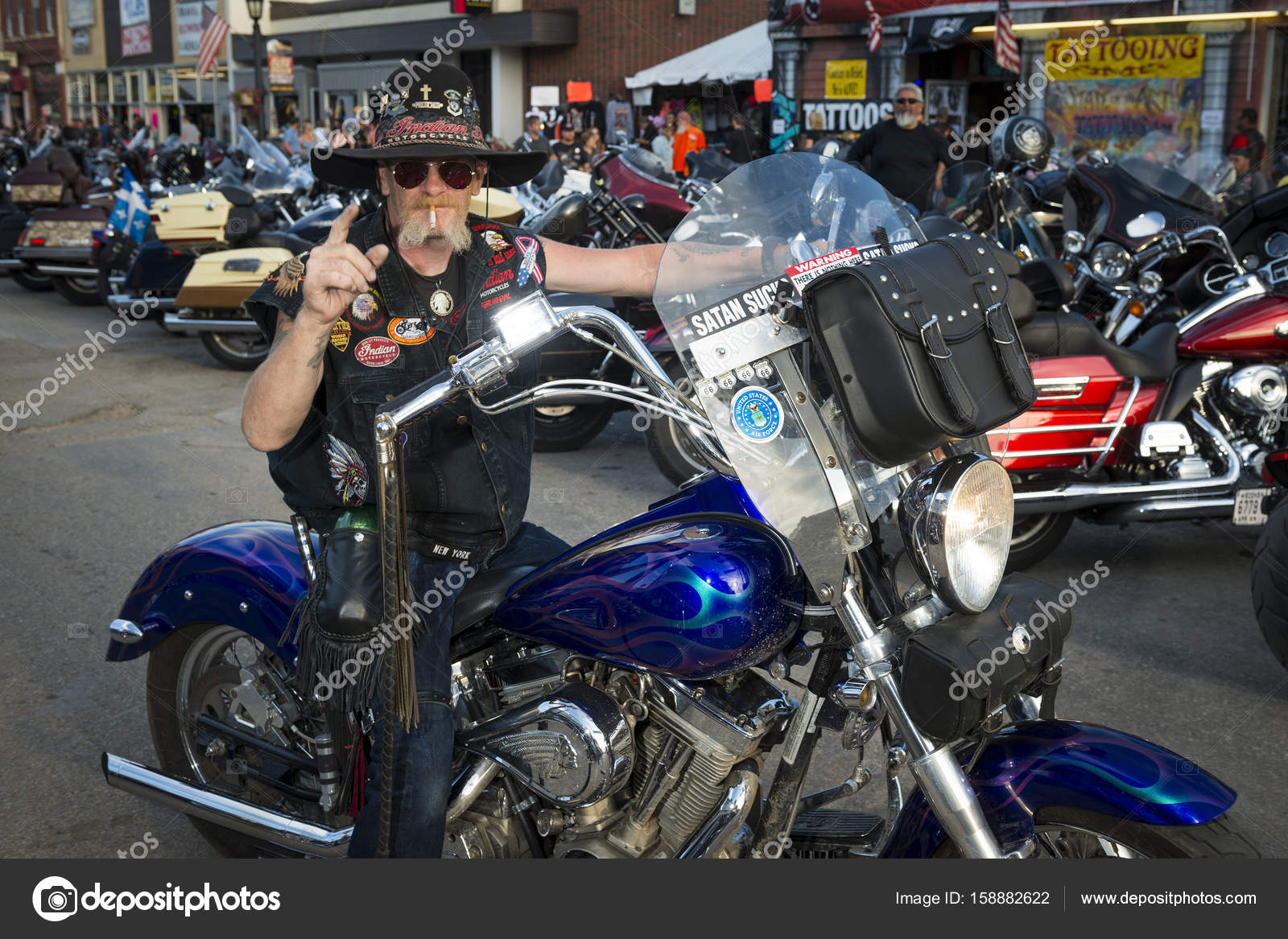 Rider In The Main Street Of The City Of Sturgis In South Dakota Usa