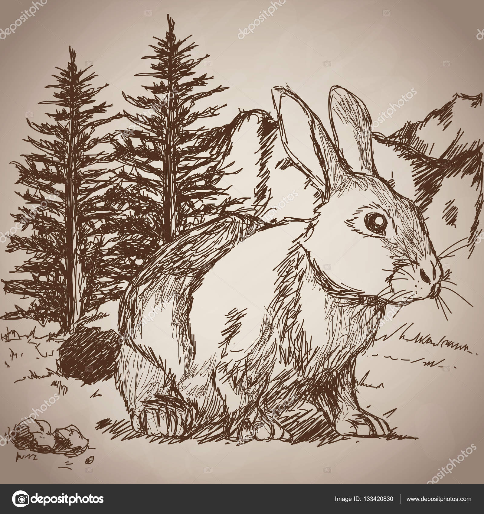 Hand drawing rabbit landscape vintage — Stock Vector © jemastock #133420830