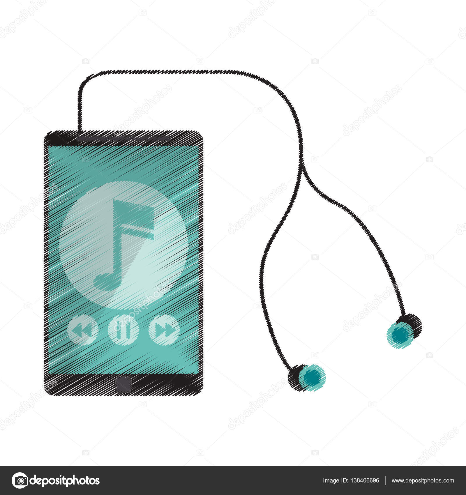 Drawing smartphone music note earphones digital app — Stock Vector ...