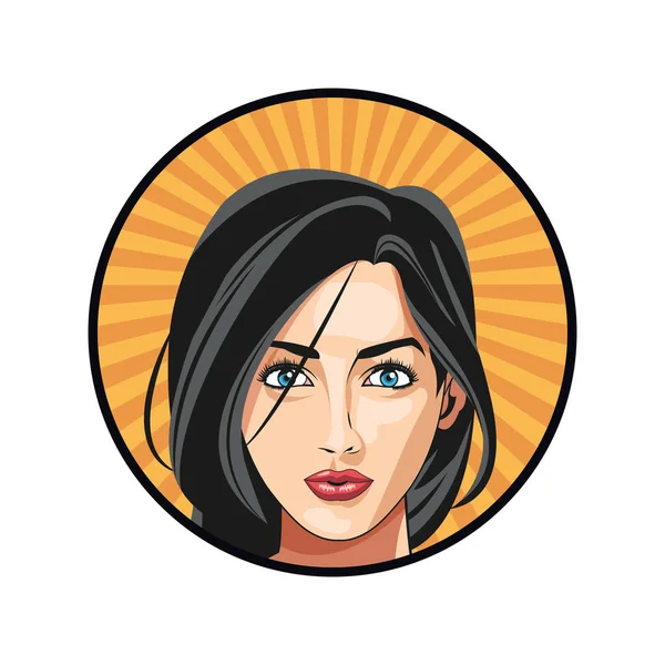 Face Girl Blue Eyes Black Hair Long Attractive — Stock Vector
