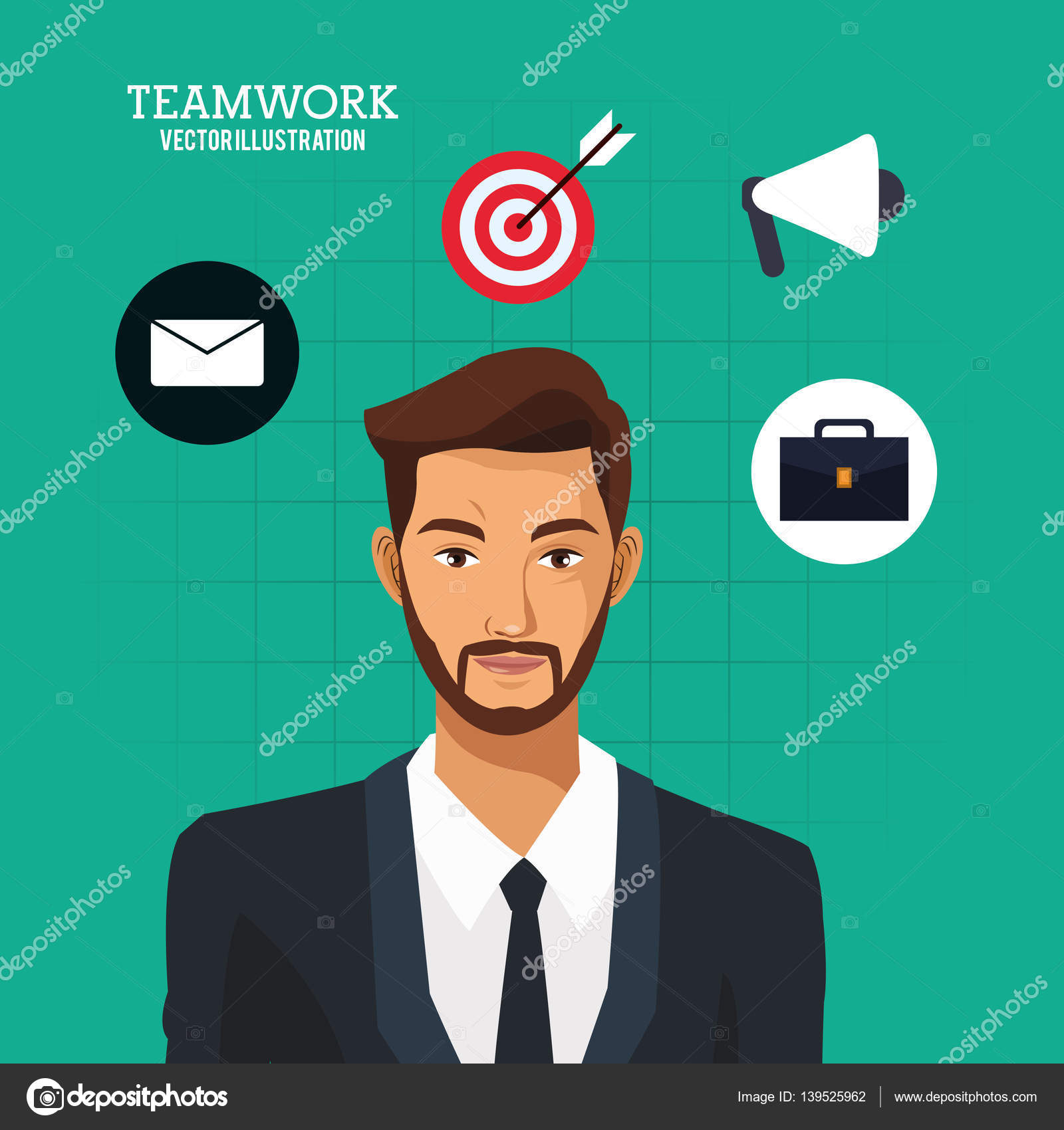 Man bearded business teamwork green background Stock Vector by ...