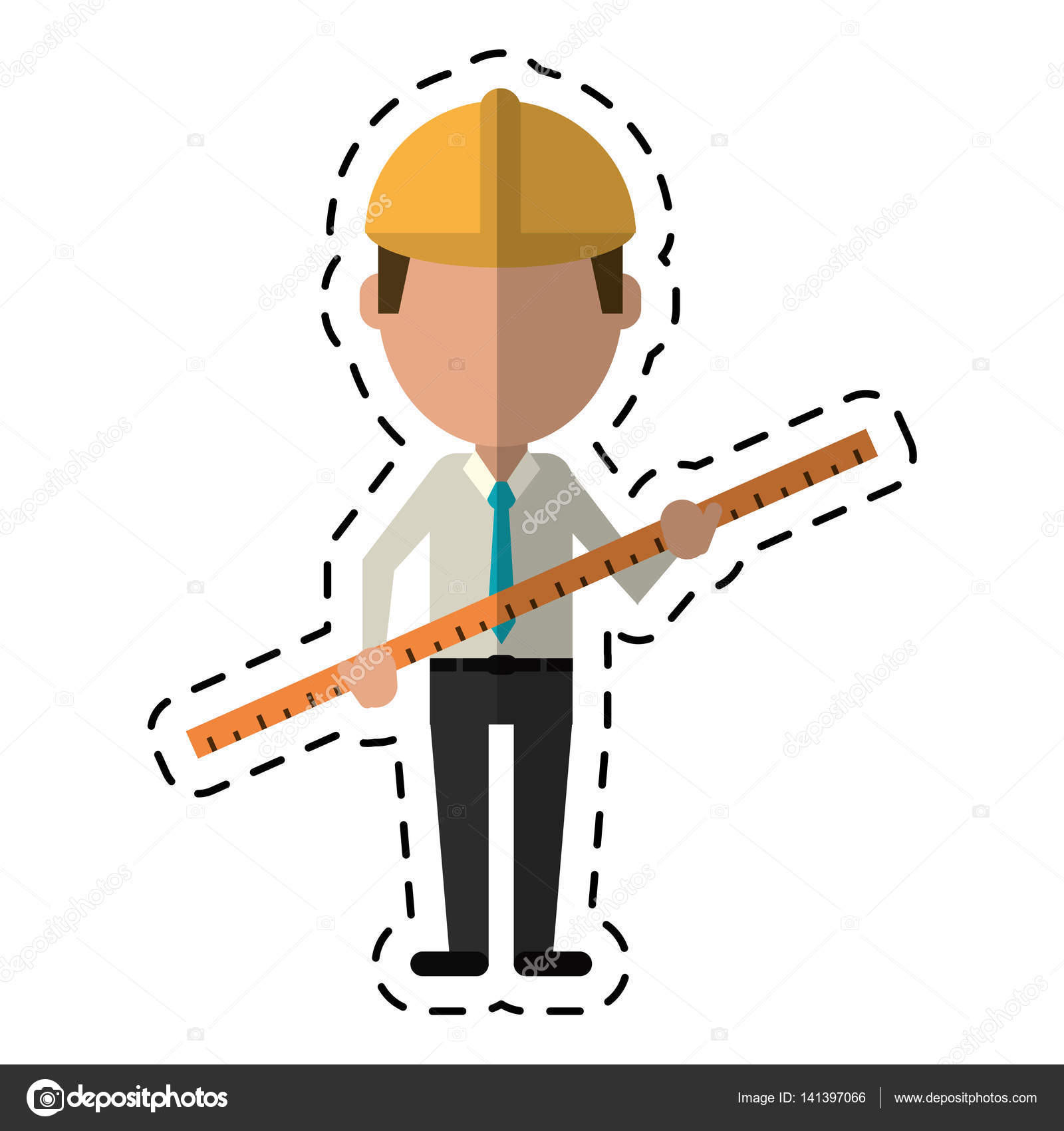 Cartoon architec man construction ruler Stock Vector Image by ...