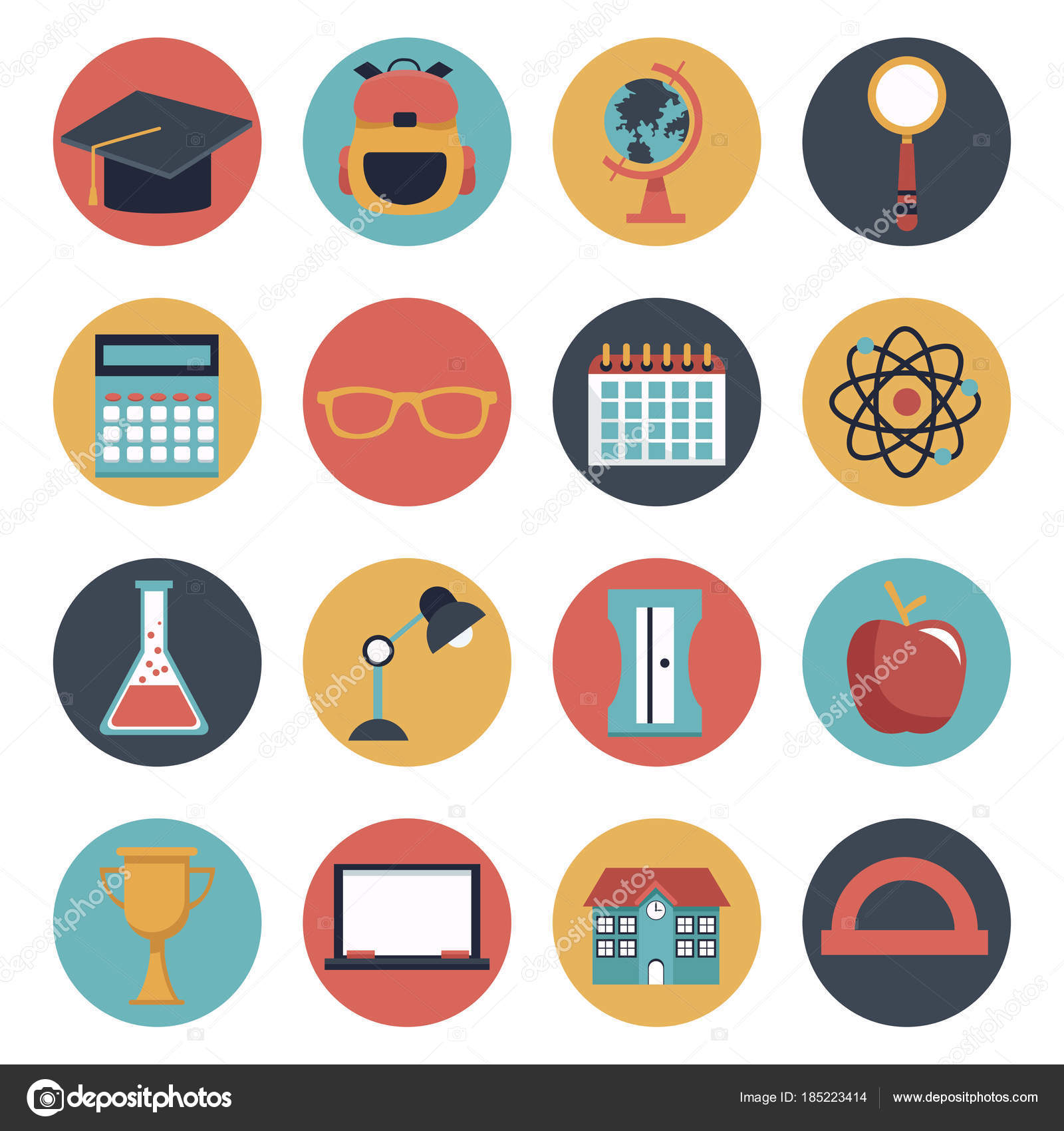 White background with set of colorful circular frame icons school elements Stock Vector Image by ...