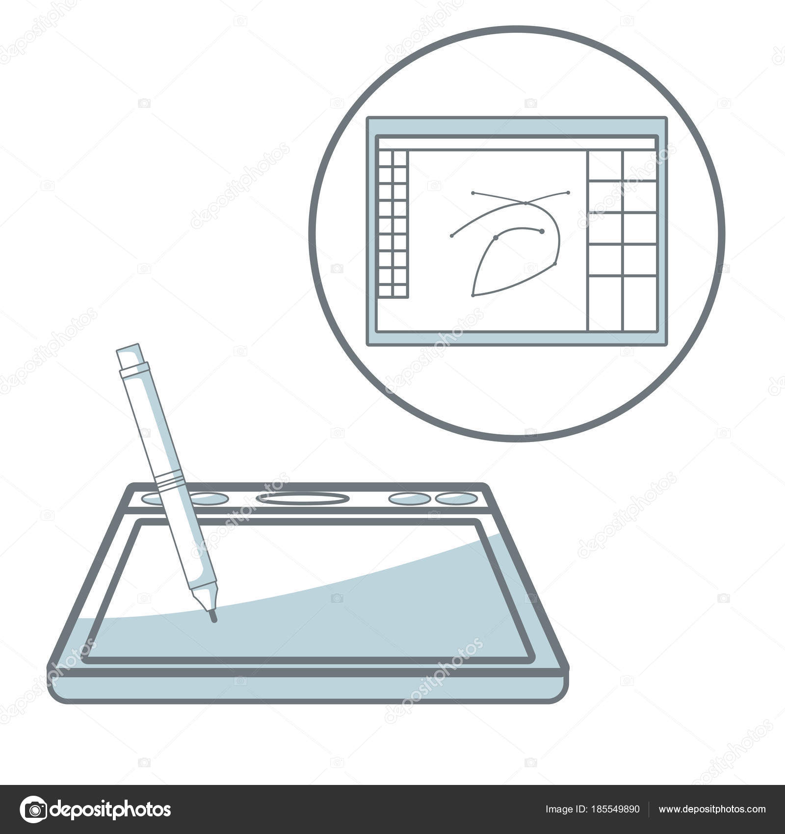 White background with silhouette color sections shading of digitizer ...