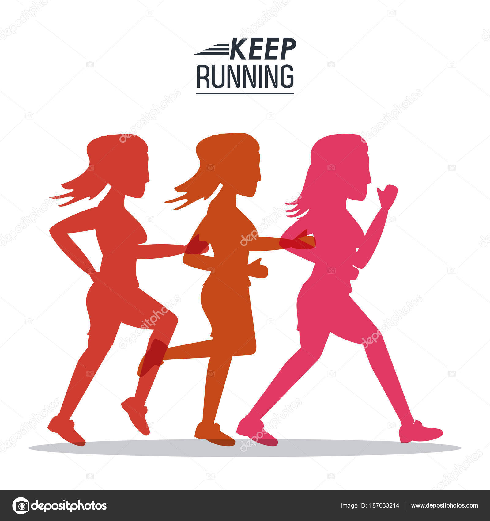 White background of poster keep running with colorful silhouettes of ...