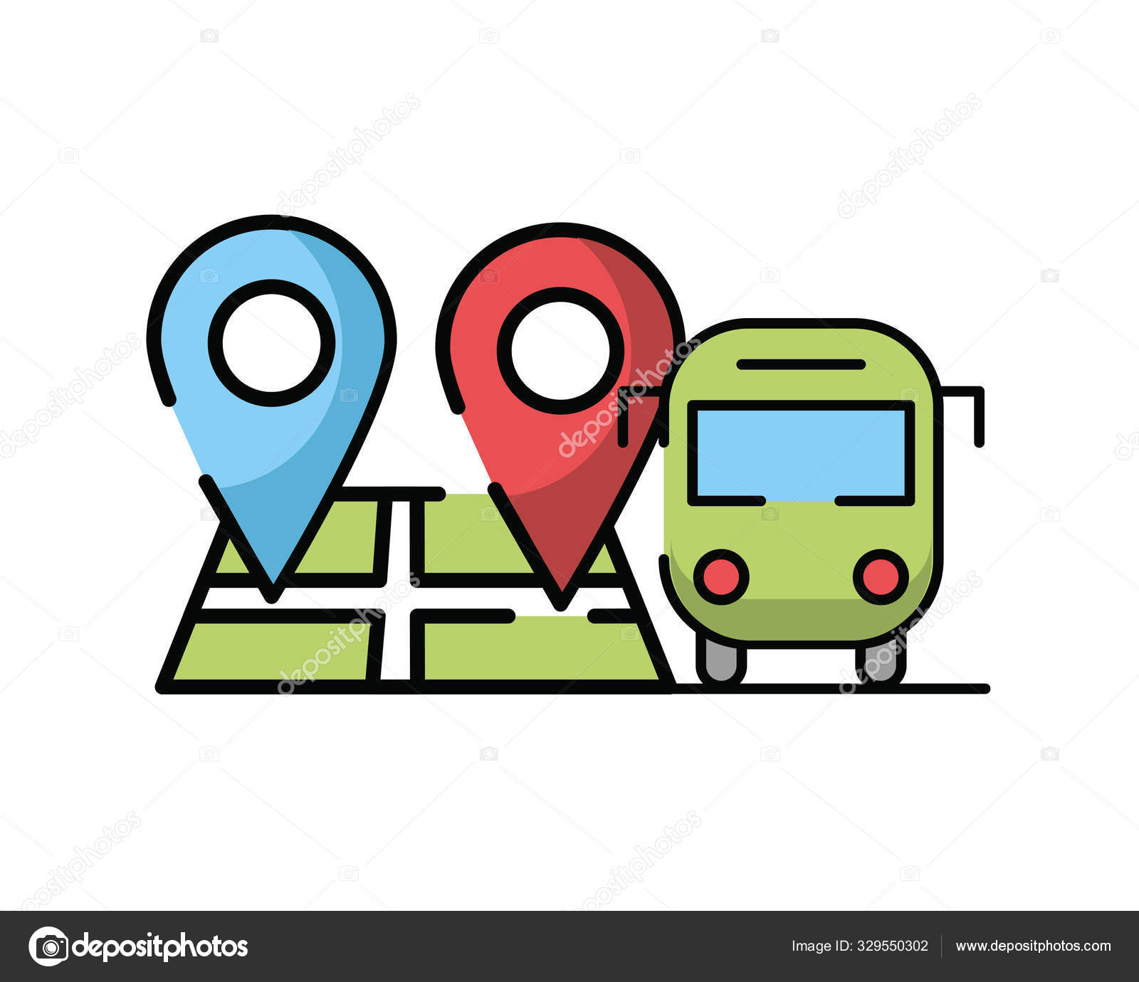 Paper map guide with bus vehicle Stock Vector by ©jemastock 329550302