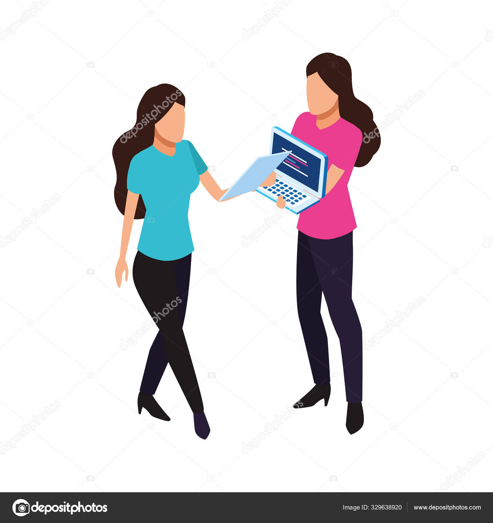 Avatar women using a laptop computer and documents Stock Vector by ...