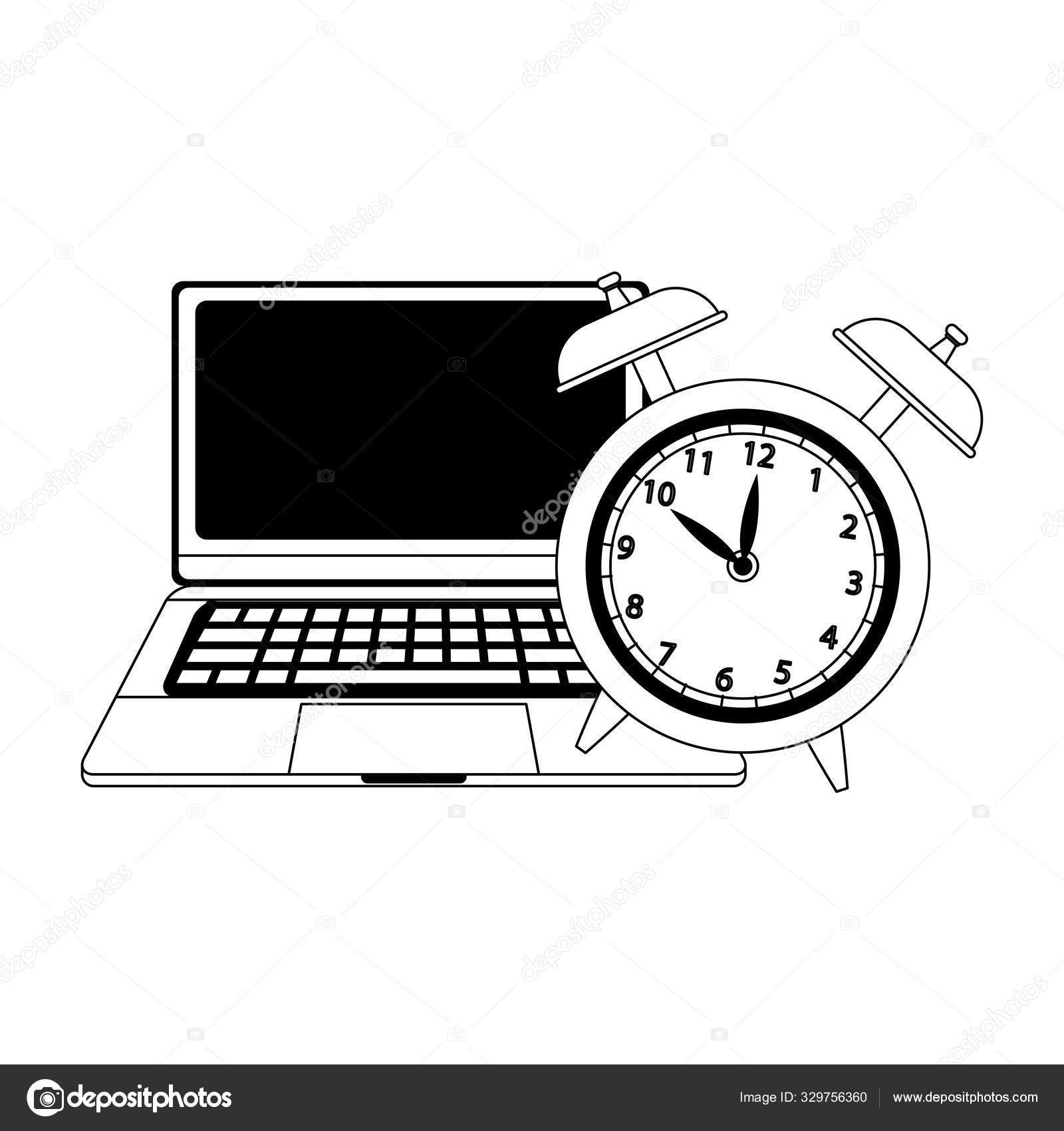 Alarm clock and laptop computer device, flat design Stock Vector by ...