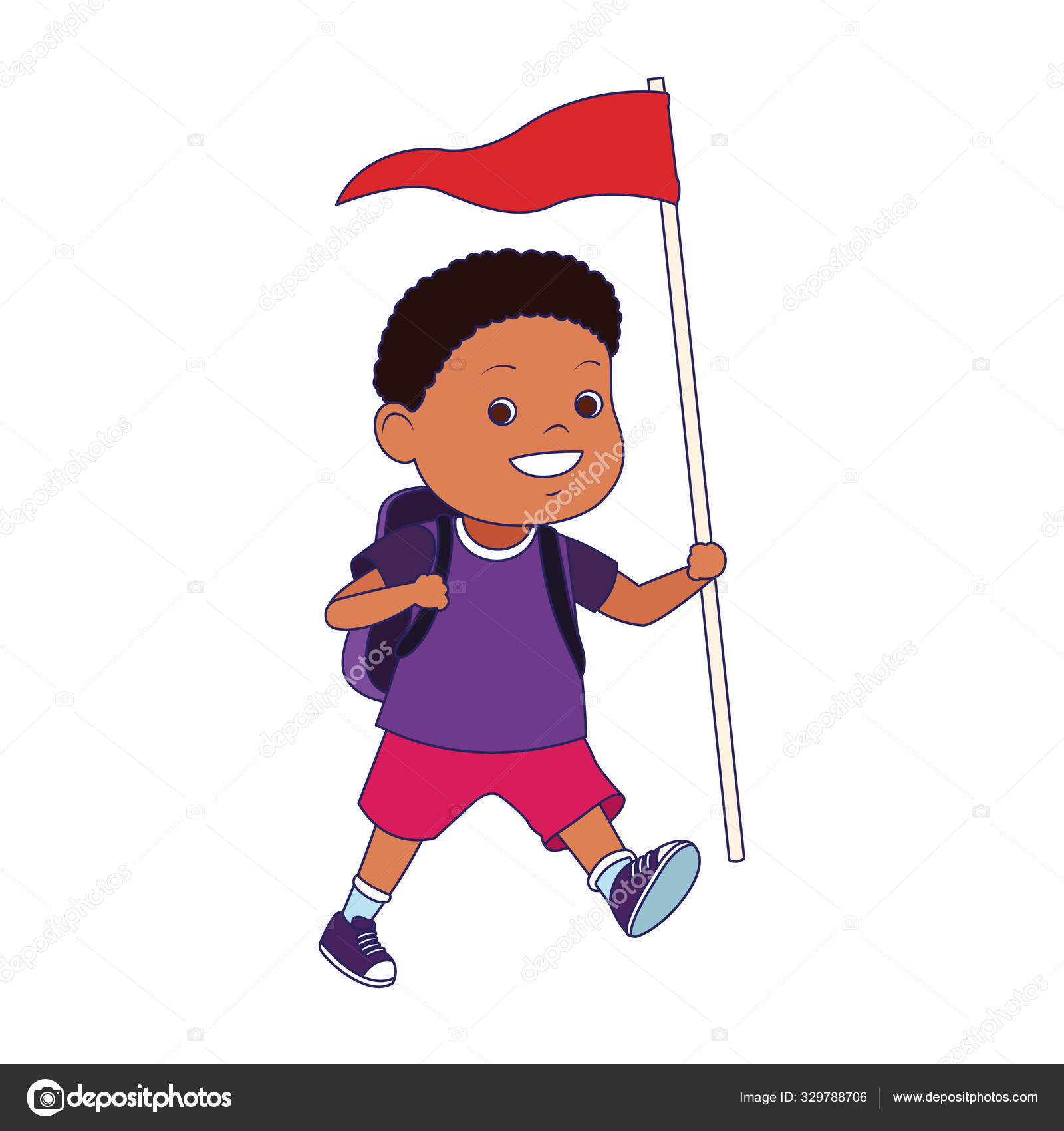 Cartoon explorer boy with a flag icon, colorful design Stock Vector ...