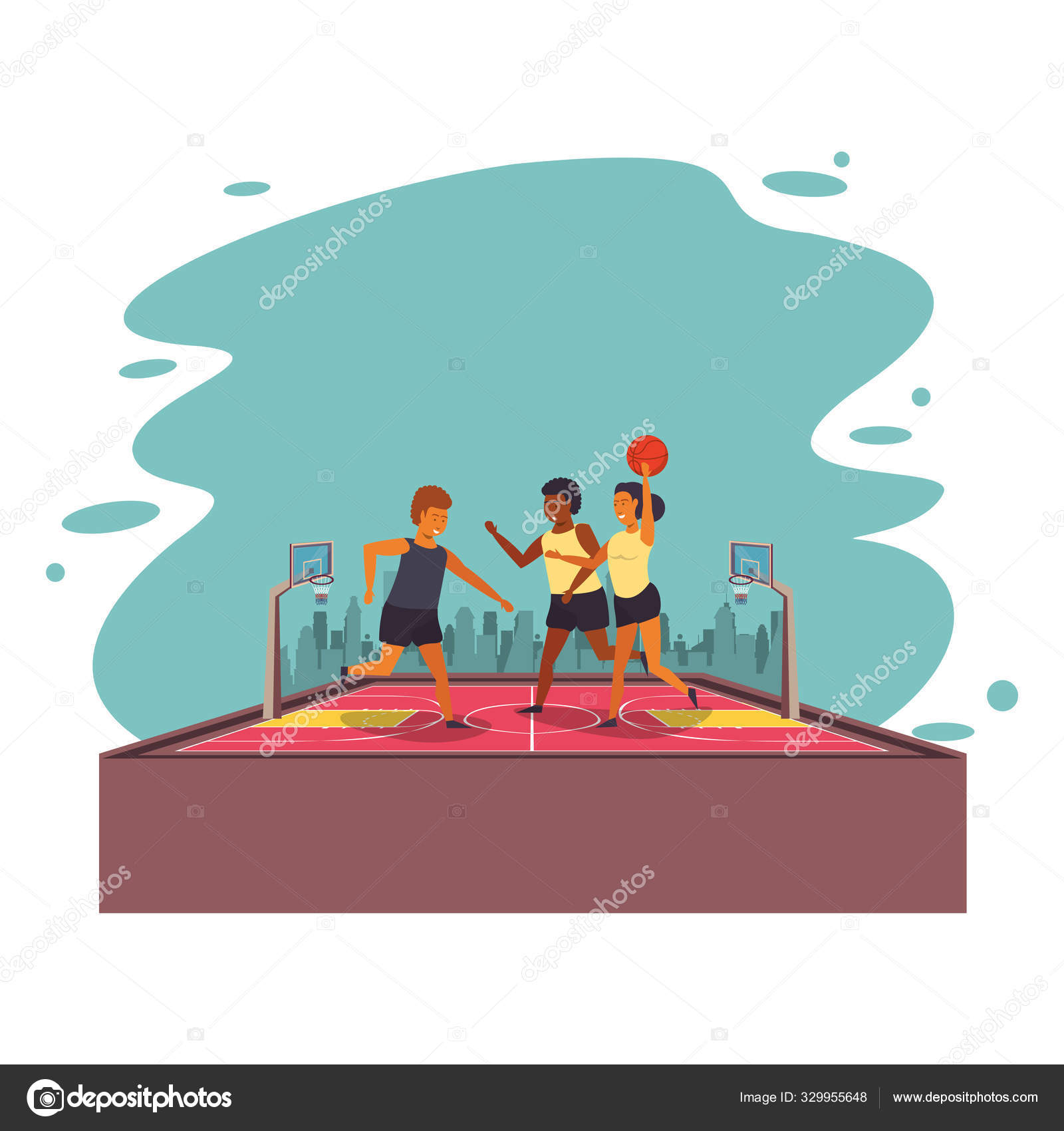 Young group athletes playing basketball with balloon Stock Vector Image ...