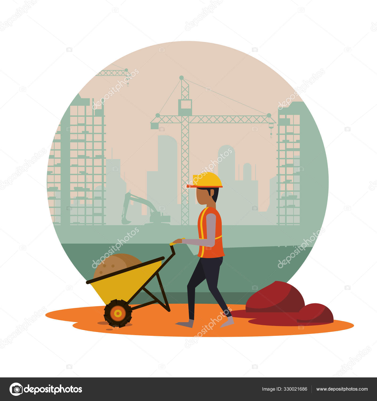 Man builder working under construction scene Stock Vector by ©jemastock 330021686