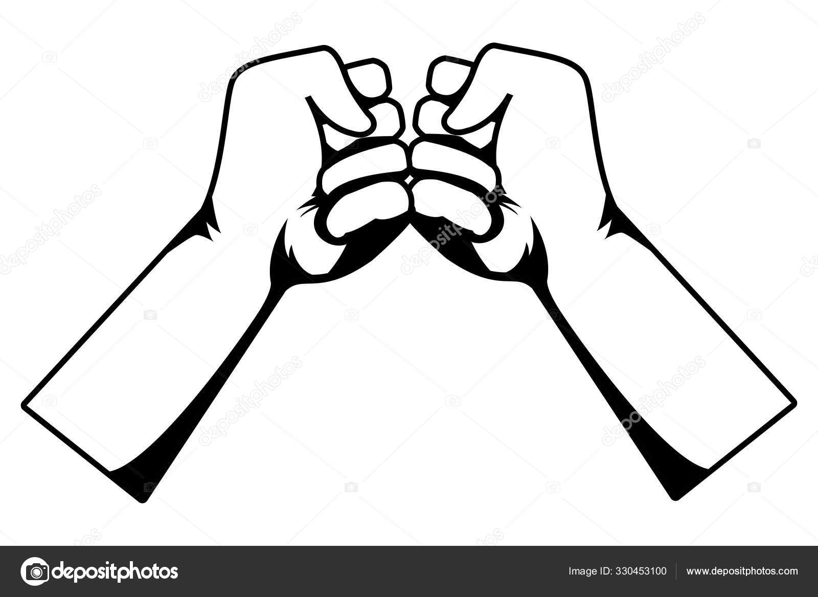 Manos apretadas puño saludo de dibujos animados en blanco y negro ...