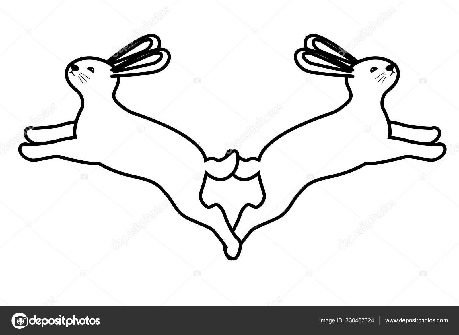 Cute two rabbits animals cartoons in black and white Stock Vector by ...