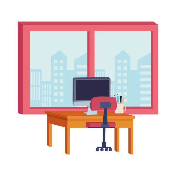 Desk in the office near the window caricature Stock Photos, Royalty ...