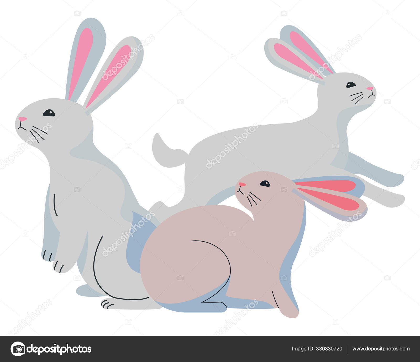Lindo tres conejos animales dibujos animados Vector de stock #330830720 de ©jemastock