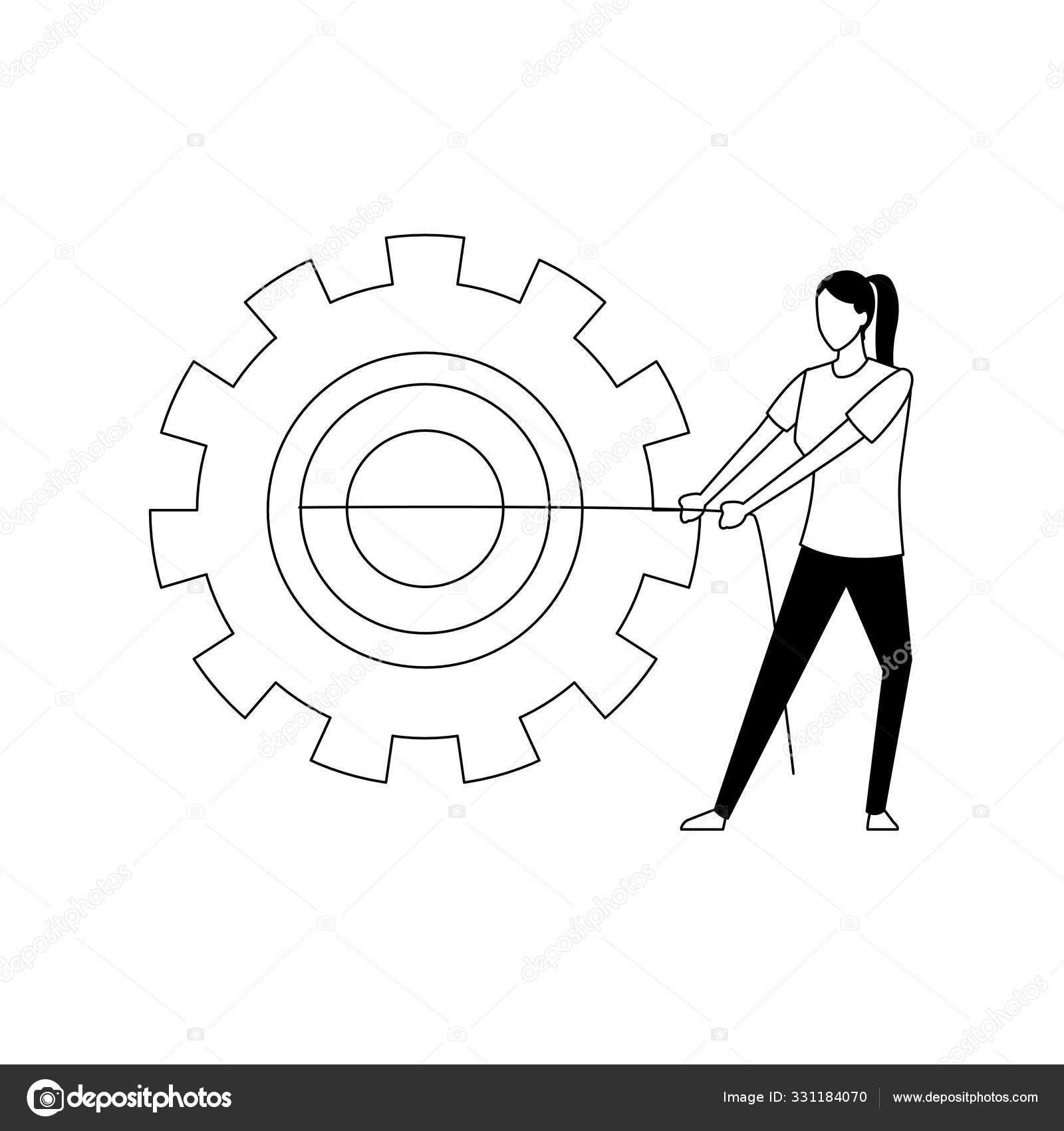 Avatar woman pulling gear icon, flat design Stock Vector Image by ...