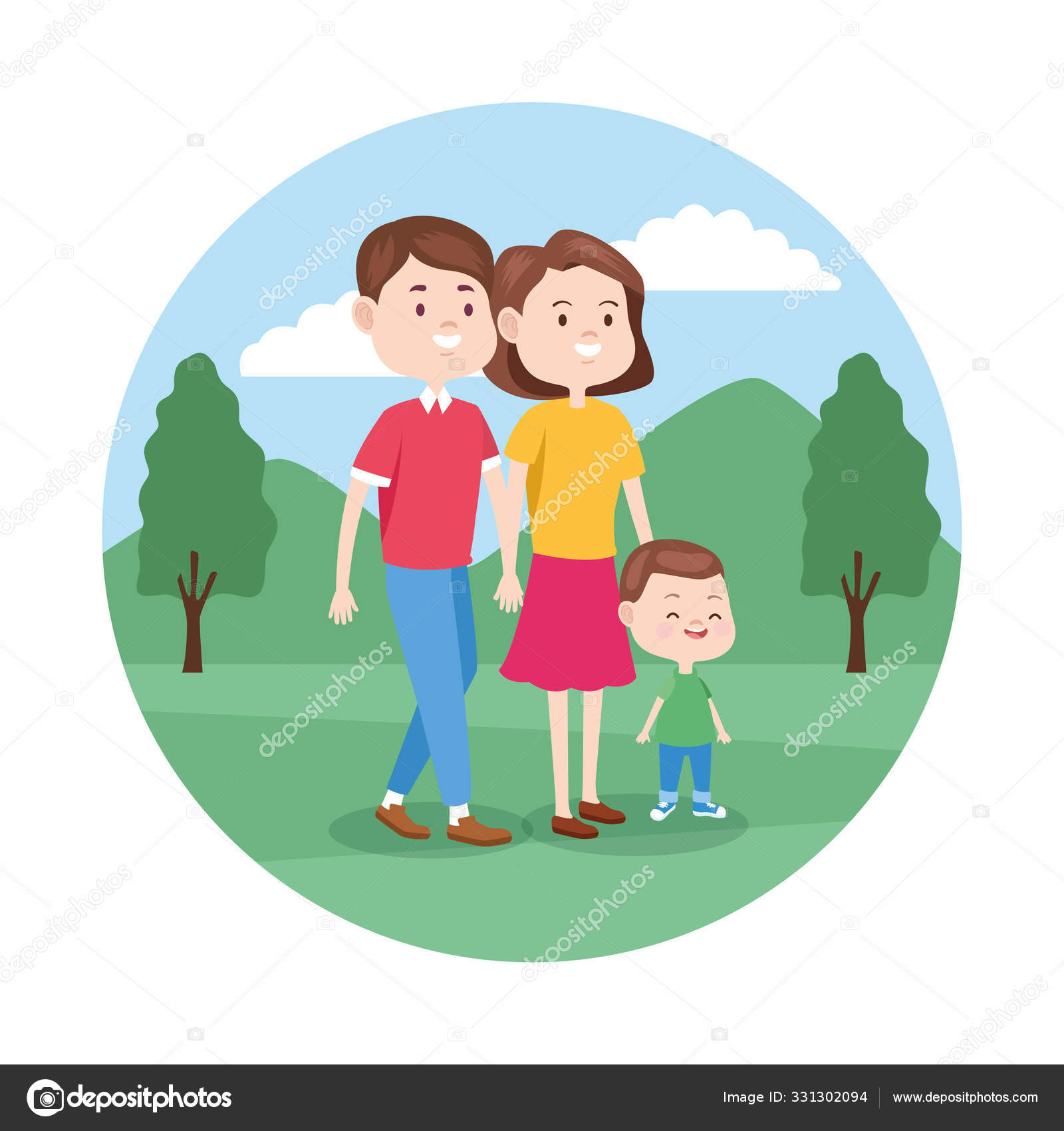 Kreslené šťastný rodina s jejich syn chůze Stock Vektor od ©jemastock ...