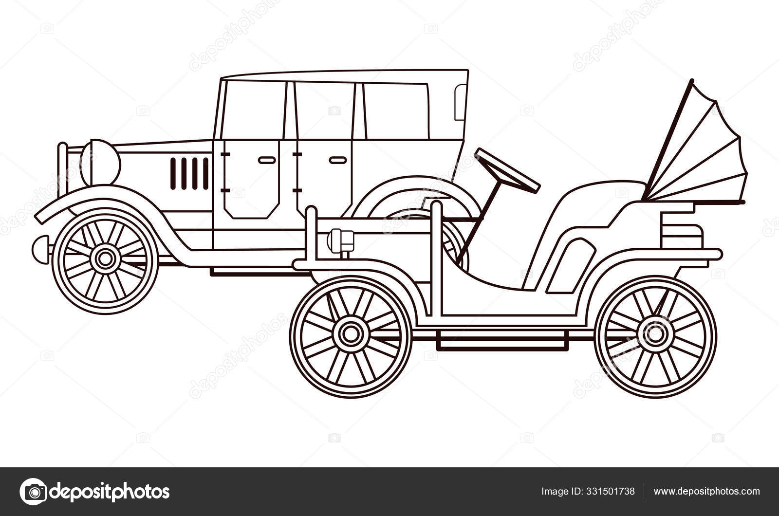 Vehículos de época y clásicos en blanco y negro Vector de stock #331501738 de ©jemastock
