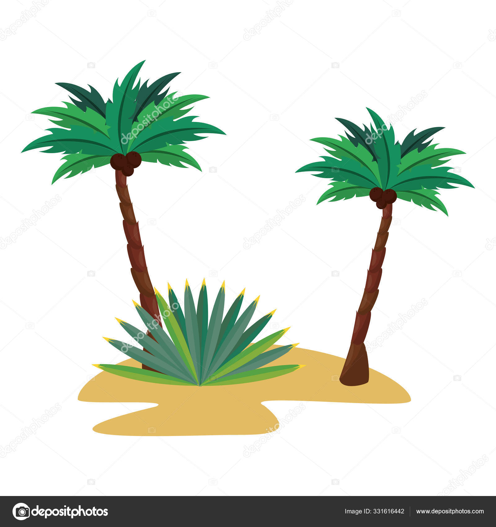 Beach with sand and tree palms scenery cartoons isolated Stock Vector ...