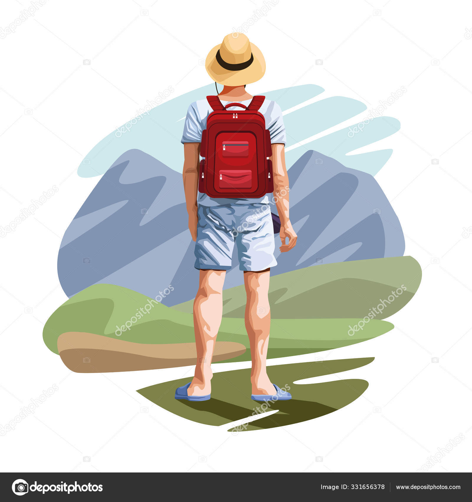 Backpack traveler tourist back cartoon Stock Vector by ©jemastock 331656378