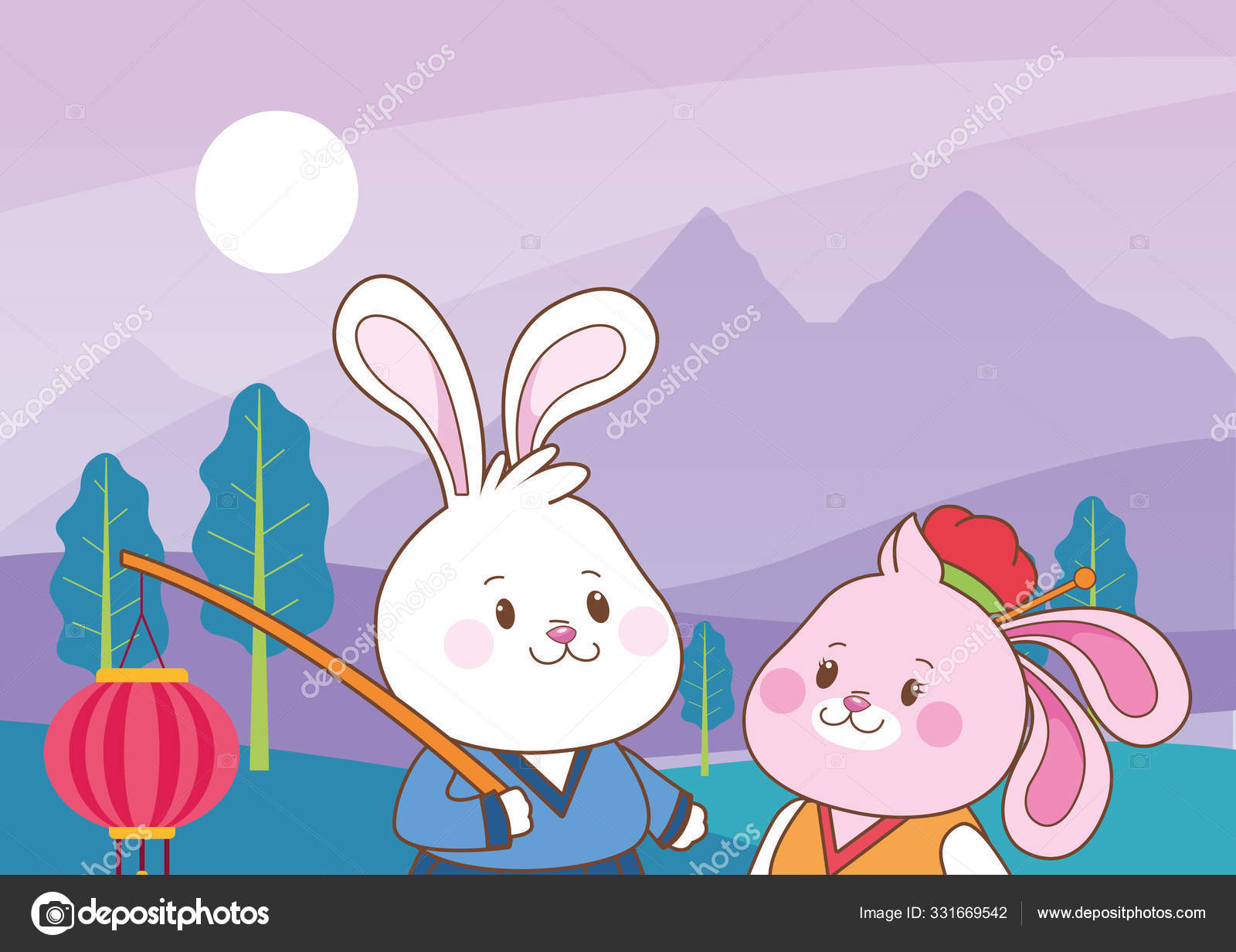Rabbits in mid autumn festival cartoons Stock Vector Image by ...