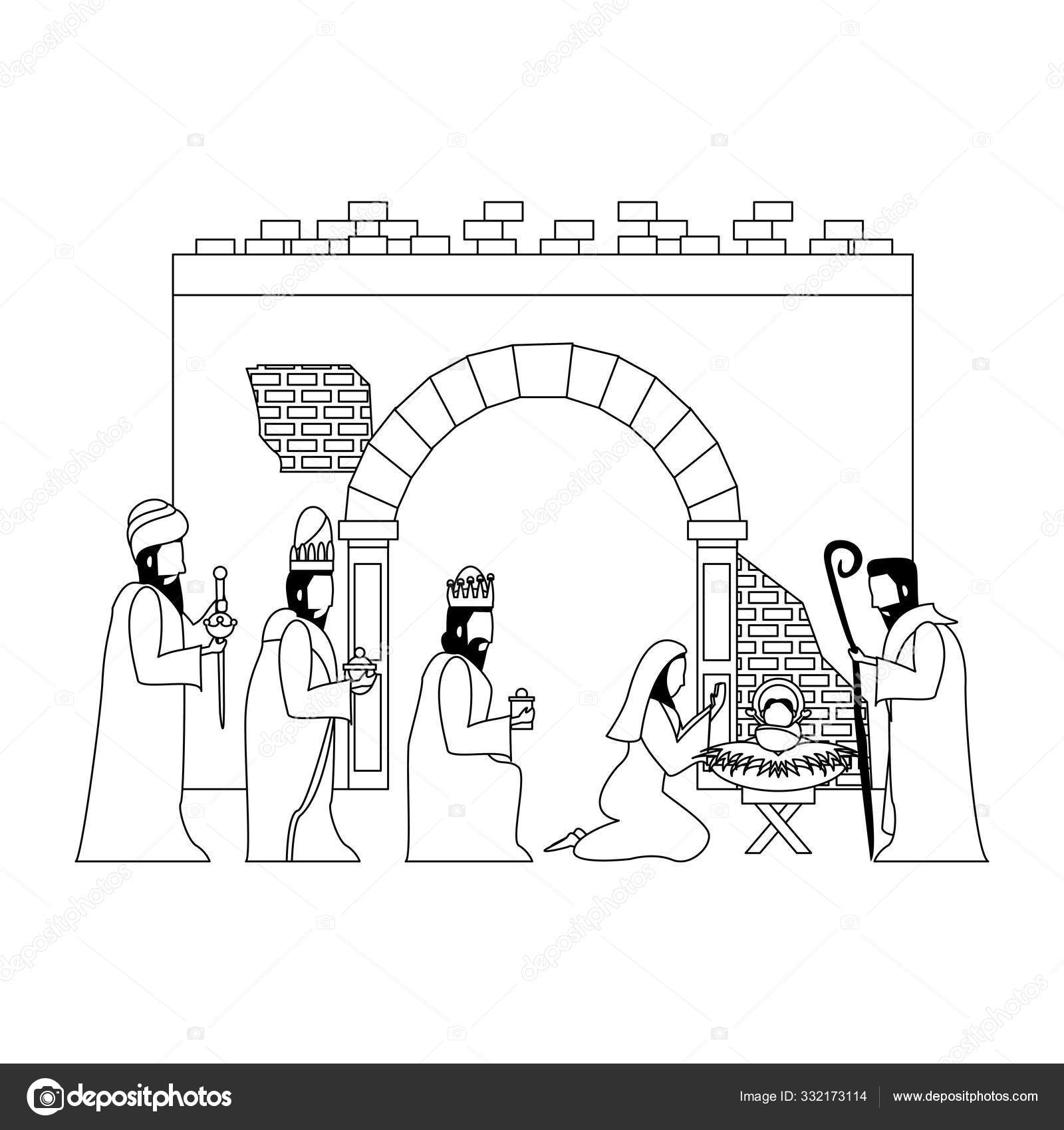 Merry Christmas Black And White Nativity