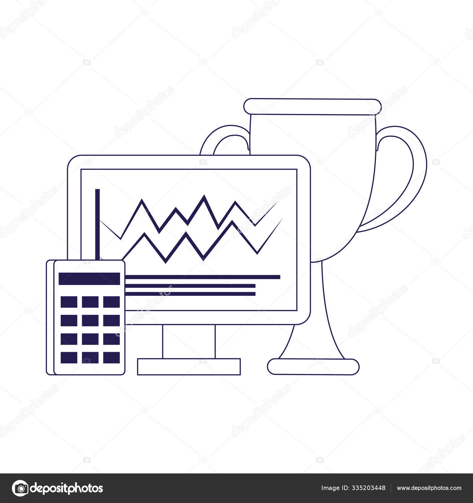 Trophy cup with computer and calculator, flat design Stock Vector Image ...
