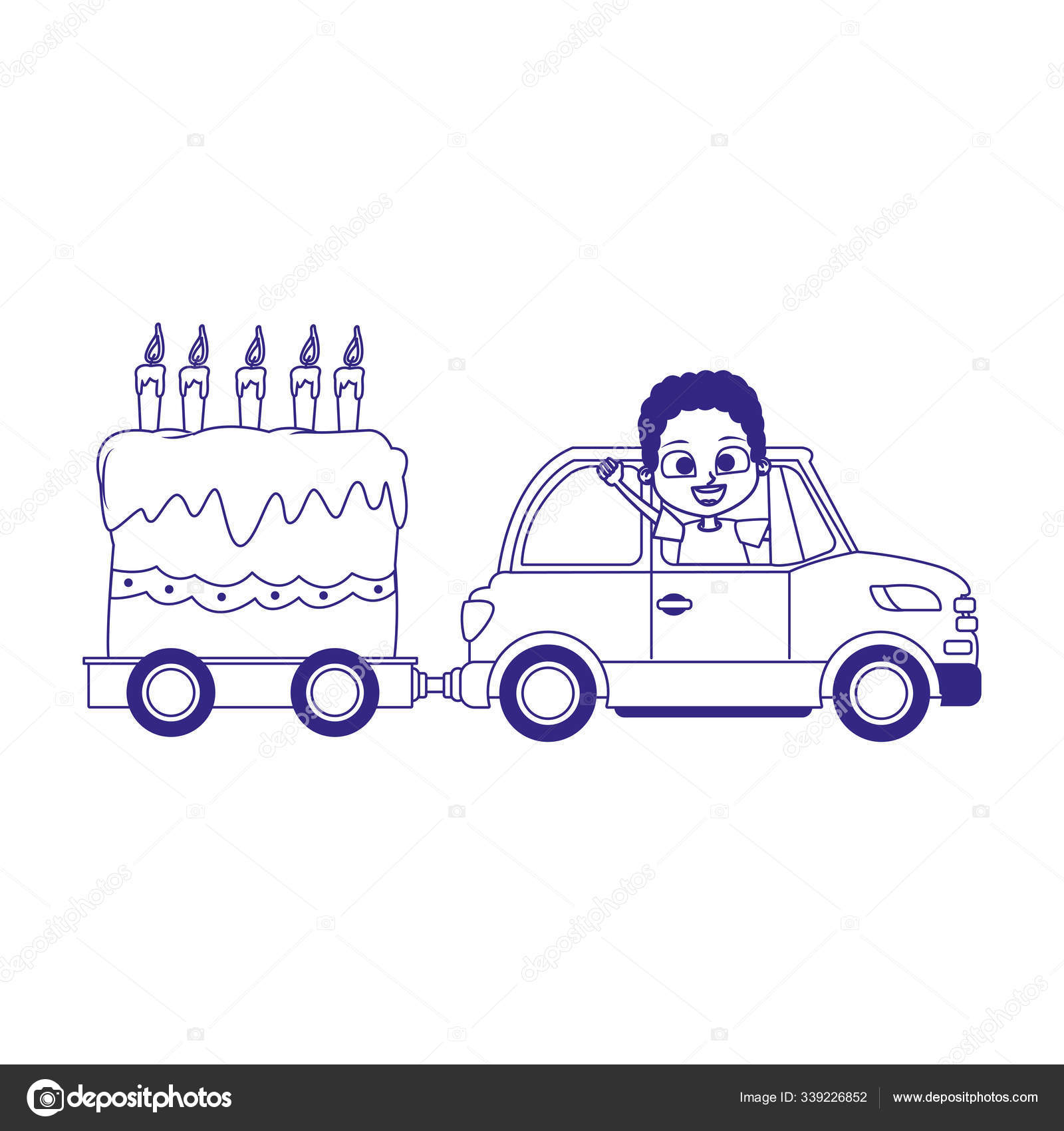 Cartoon boy in a car with big birthday cake Stock Vector Image by ...