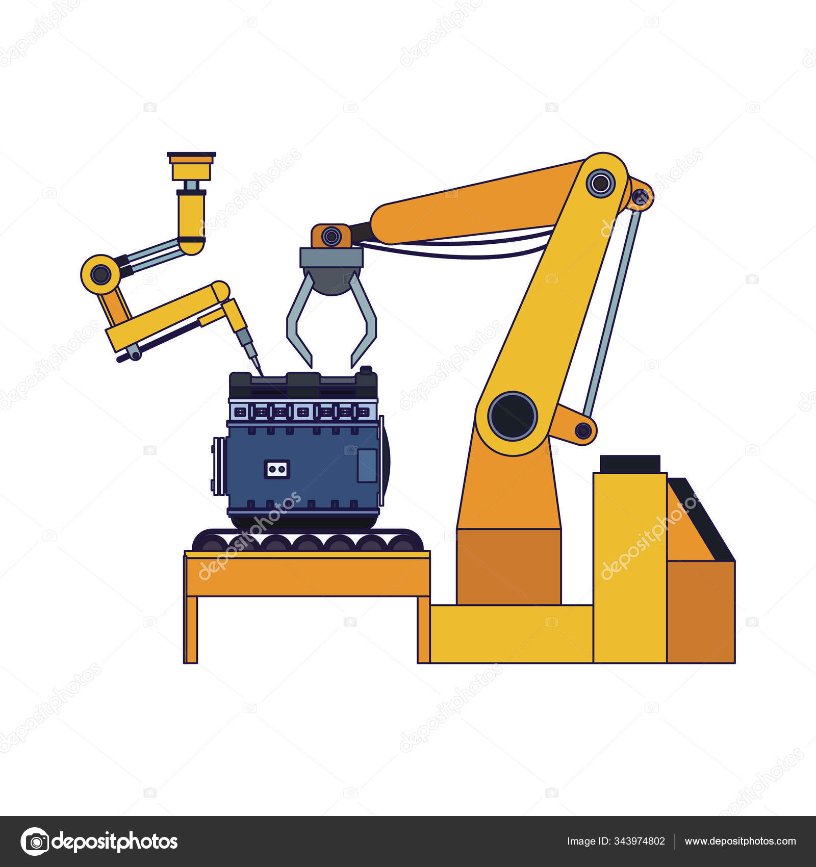 Robotics arms holding a car engines, colorful design Stock Illustration ...