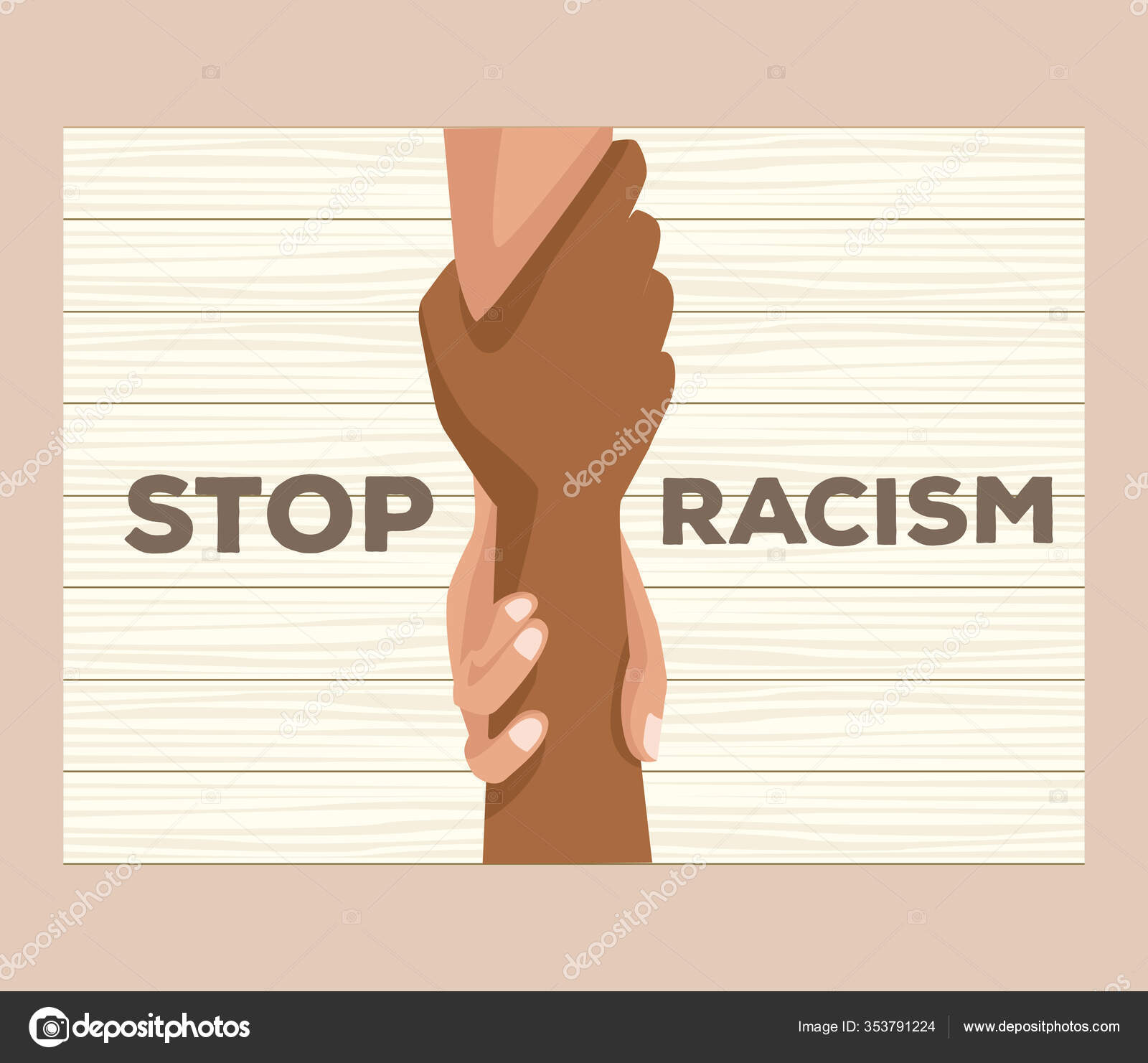Interracial handshake parar campanha racismo Vetor de ©jemastock 353791224