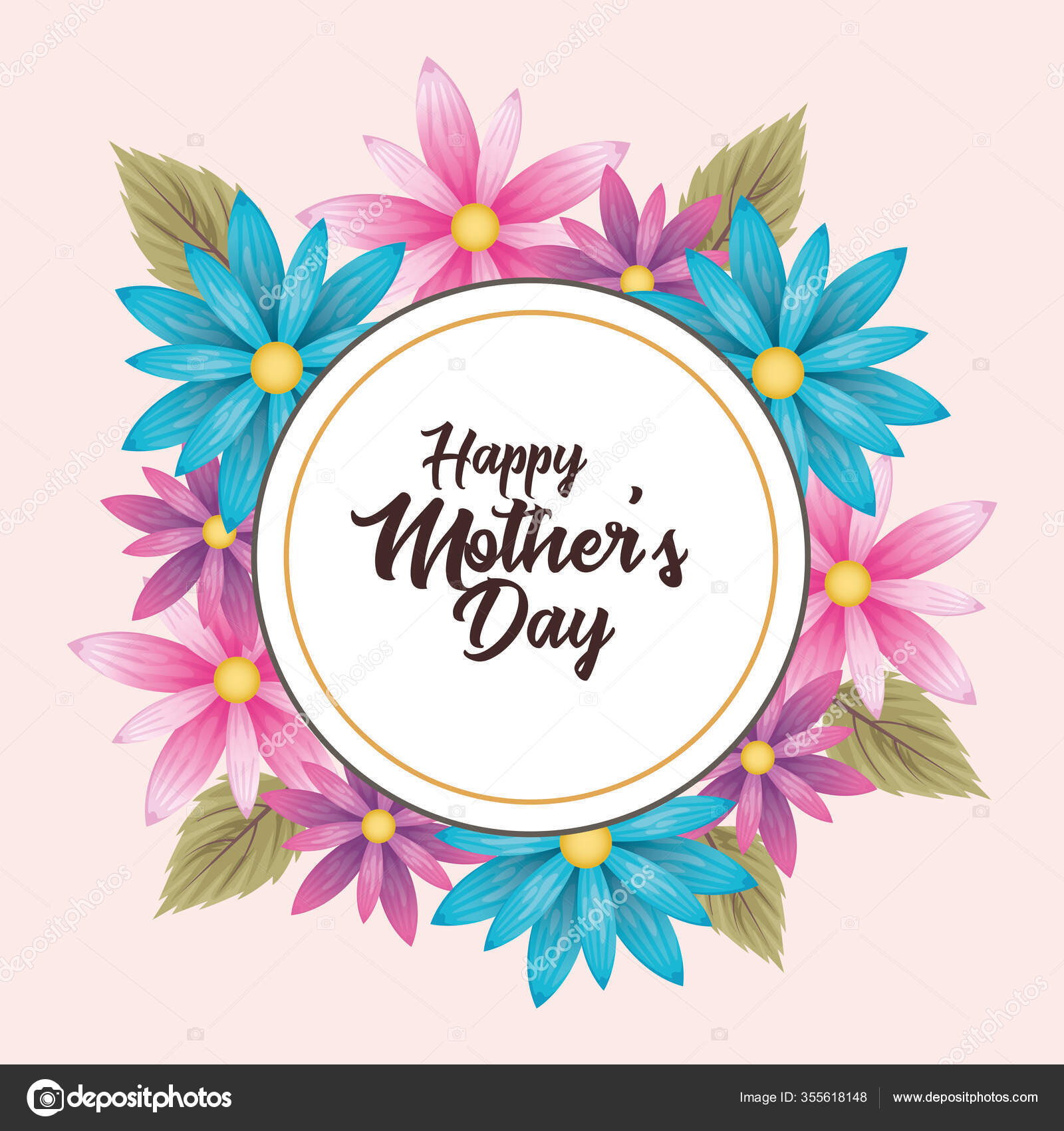 Happy mothers day card with flowers circular frame Stock Vector by ...