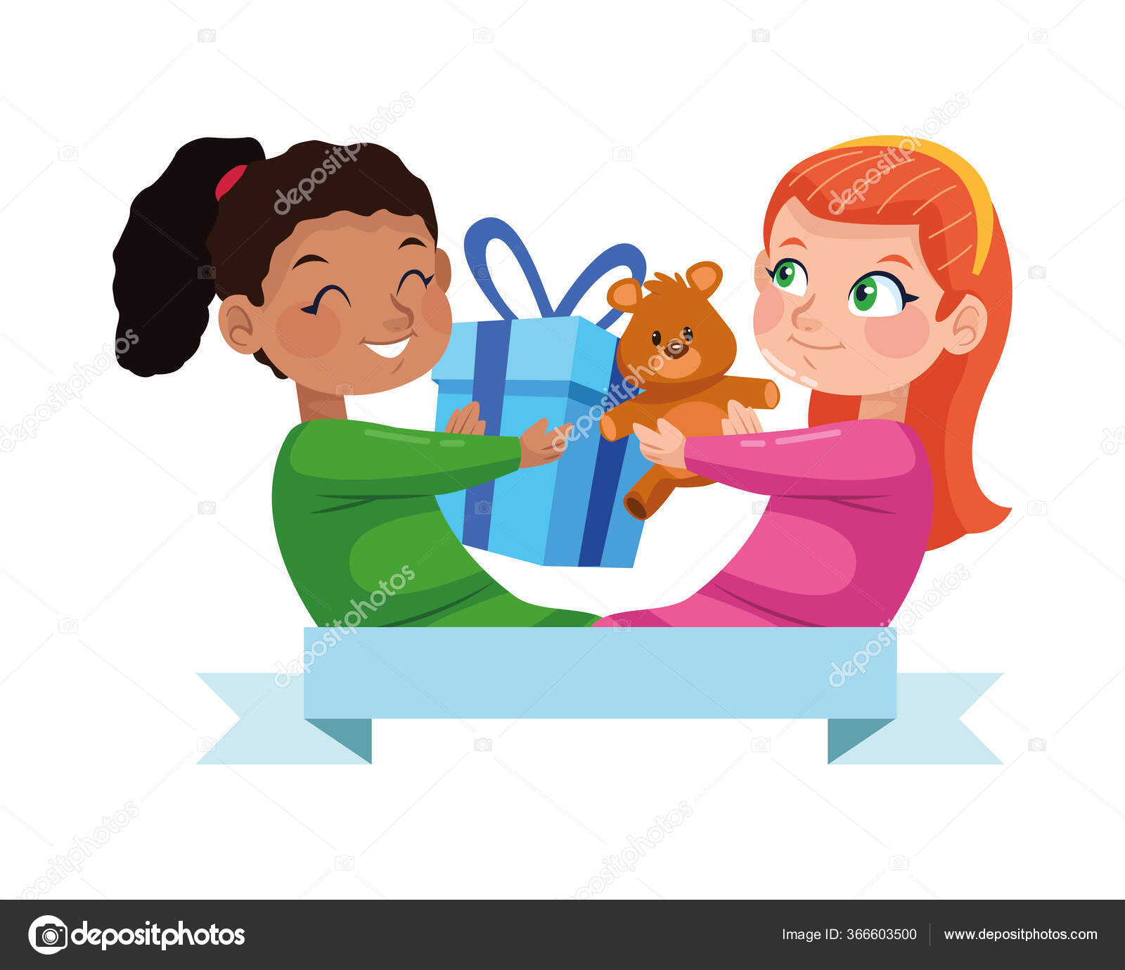 Niñas lindas con regalo y personajes de corazón Vector de stock por ...