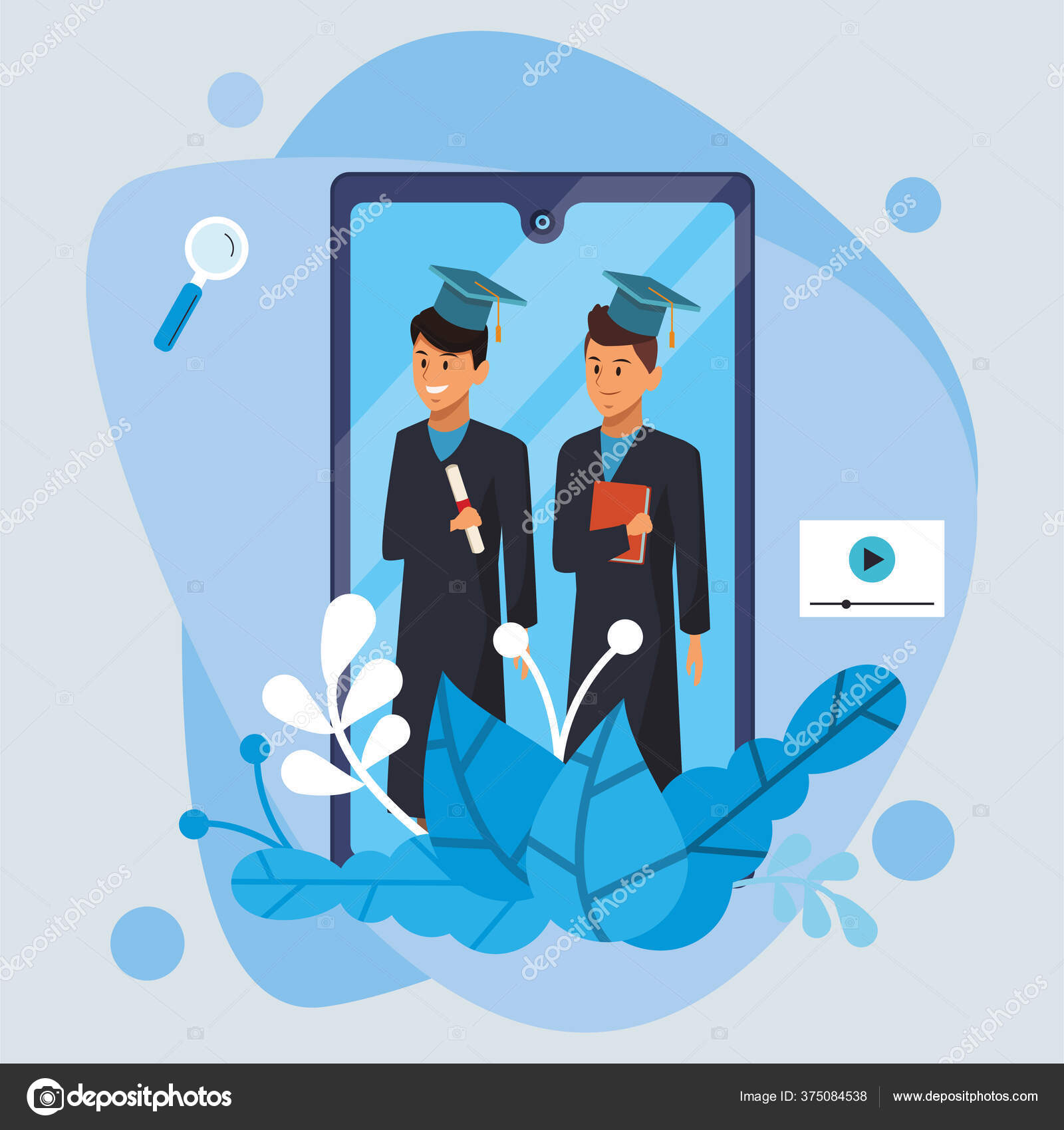 Online education tech with students boys and tablet Stock Vector Image ...