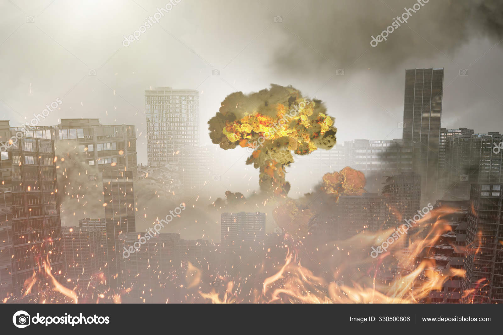 Atomic Explosion Post Apocalyptic City Render — Stock Photo ...