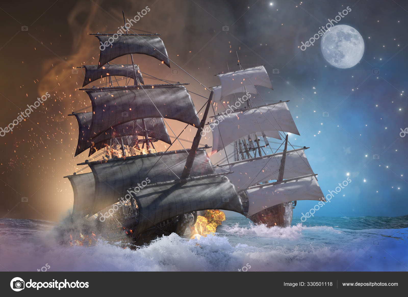 Sea Battle Pirate Ship Render Stock Photo by ©DenisSmile 330501118