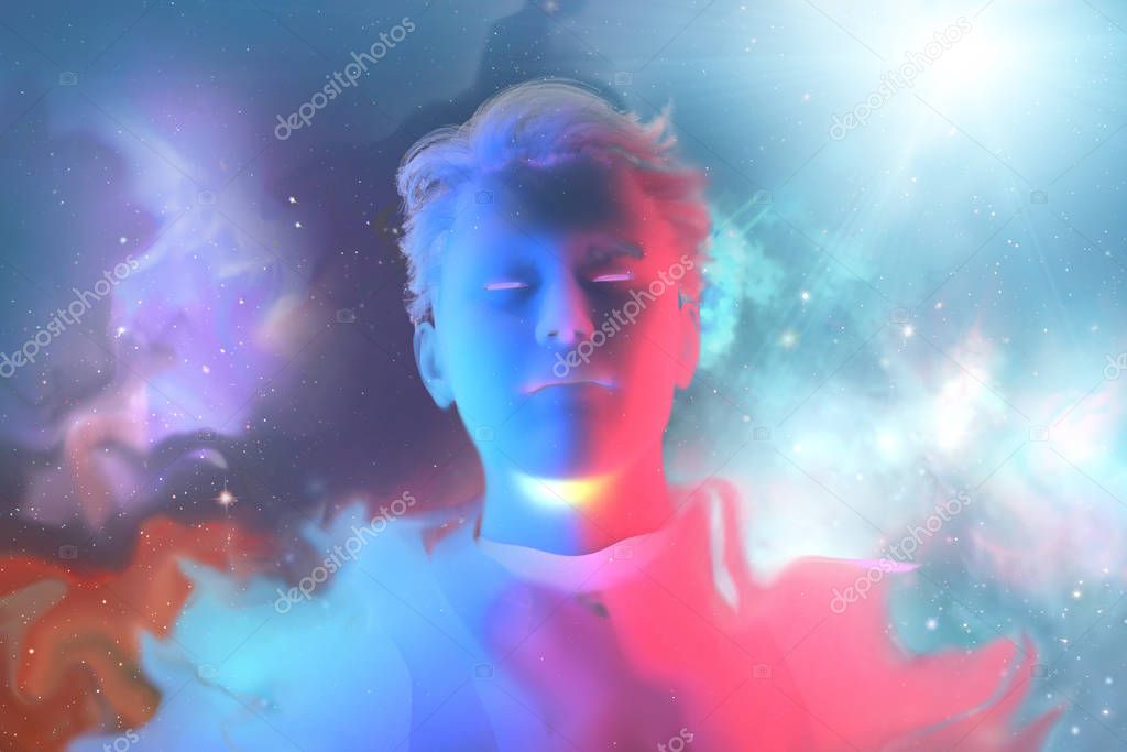 rostro del hombre en el espacio como símbolo de filosofía y psicología ...