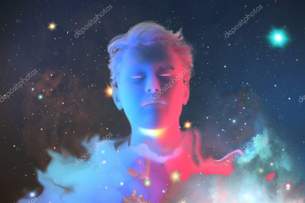 rostro del hombre en el espacio como símbolo de filosofía y psicología ...