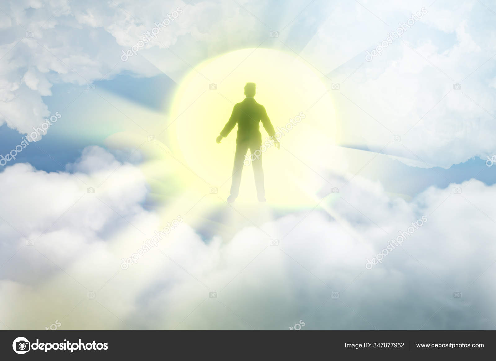 Silhouete Man Rays Light Emanating Symbol Power Thinking Concept ...
