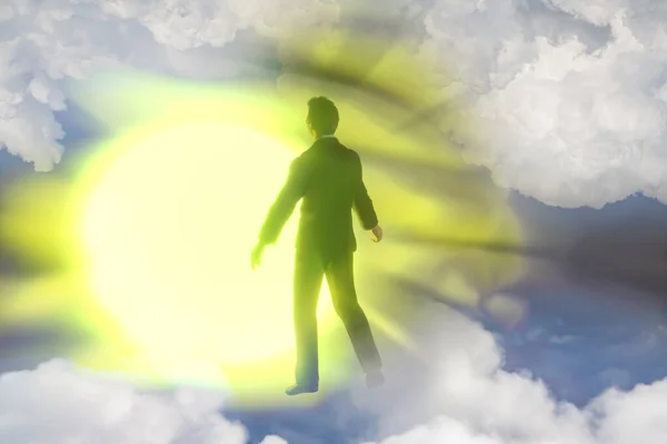 Silhouete Man Rays Light Emanating Symbol Power Thinking Concept ...